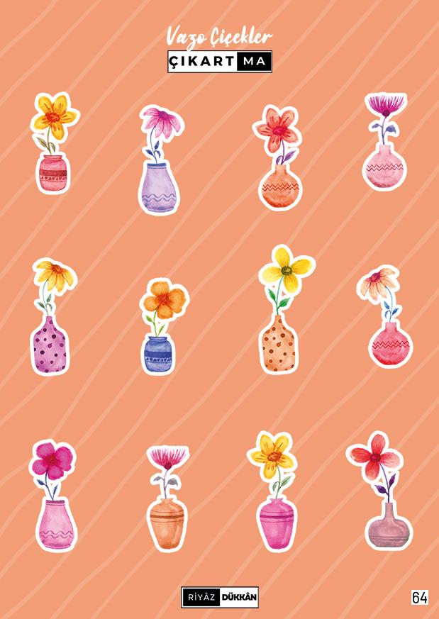 Vazo Çiçekler - Sticker, Kod: 64 - Riyâz Dükkân